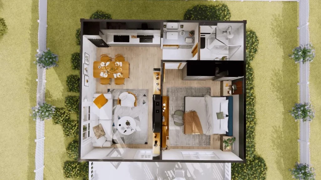 Modern Minimalist Living: 7m x 6m Compact House Plan - toptinyliving